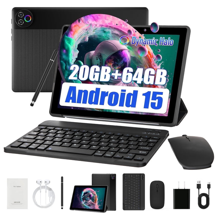 Android 15 Tablet, 10" 20GB RAM, 64GB ROM, 1TB Expandable, Keyboard Ca ...