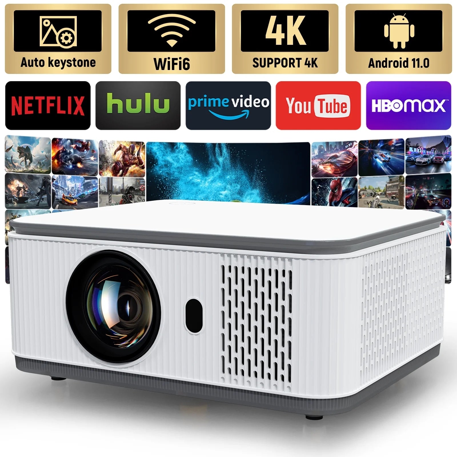 Projector with WiFi and Bluetooth [Electric Focus & Keystone] 4K Suppo – AEEZO